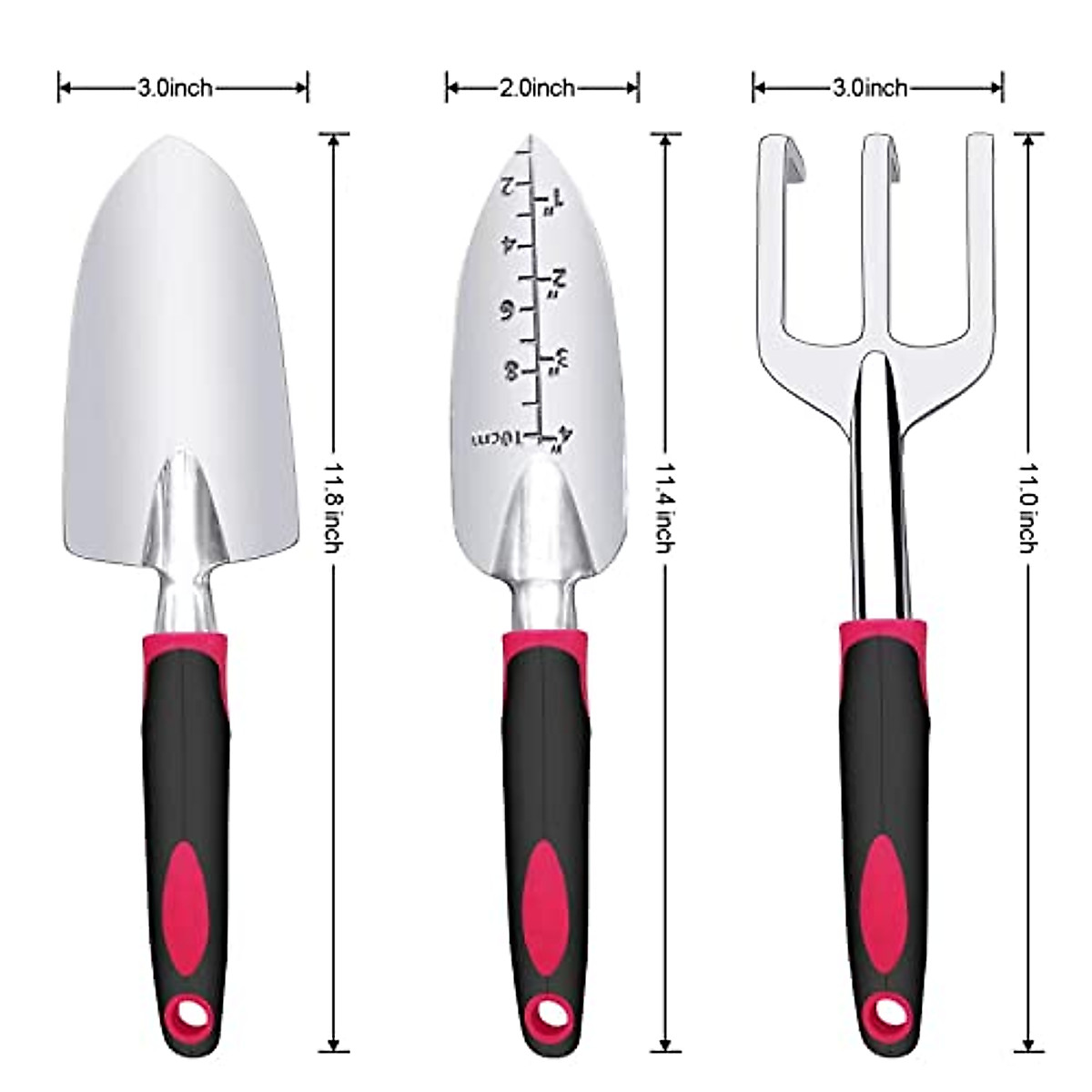 Garden Tool Set, 3 Pieces Aluminum Heavy Gardening Kit Including Hand Shovel, Transplant Shovel and Hand Rake with Soft Rubber Non-Slip Handle, Peoplewholovegardeningenjoy apleasant Experience
