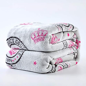 Juicy Couture – Throw Blanket | Juicy Emblem | Plush and Cozy | Decorative Blankets for Sofas, Chairs and Beds| Luxurious and Soft | Chic Home Décor | Measures 50” x 70” | Pink/Black/White