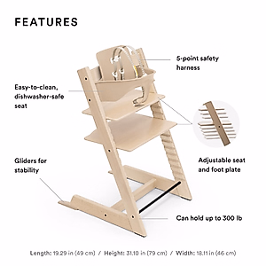 Tripp Trapp High Chair from Stokke, Natural - Adjustable, Convertible Chair for Children & Adults - Includes Baby Set with Removable Harness for Ages 6-36 Months - Ergonomic & Classic Design