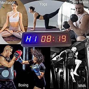 Ledgital Large Workout Clock for Home Gym, 11" Wall Mount Gym Timer Clock with Remote, (1.5-inch Digits, Blue+Red)