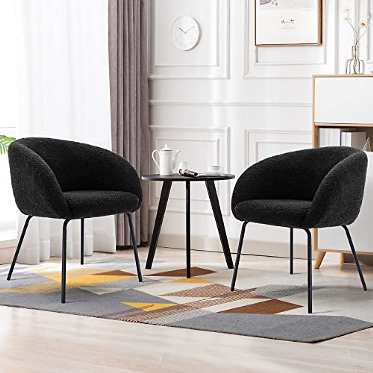 Zesthouse Mid Century Dining Chairs Barrel Chairs Set of 2, Sherpa Accent Chairs for Living Room Bedroom, Upholstered Kitchen & Dining Room Chairs with Metal Legs,Comfy Leisure Sofa Chairs