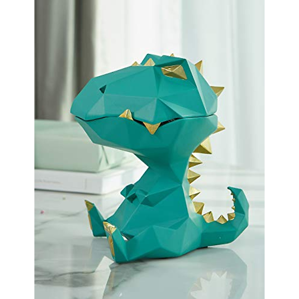 HAUCOZE Candy Dish Cookie Jar Dinosaur Gifts Sculpture Statue Decor Polyresin Figurine Green 7.1 inch