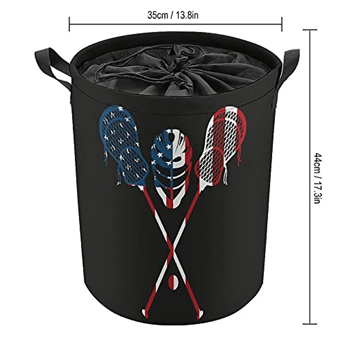 Lacrosse American Flag 4th Of July Freestanding Laundry Basket with Lid Waterproof Collapsible Large Clothes Hamper Storage with Handle and Drawstring Closure Toy Organizer Gift
