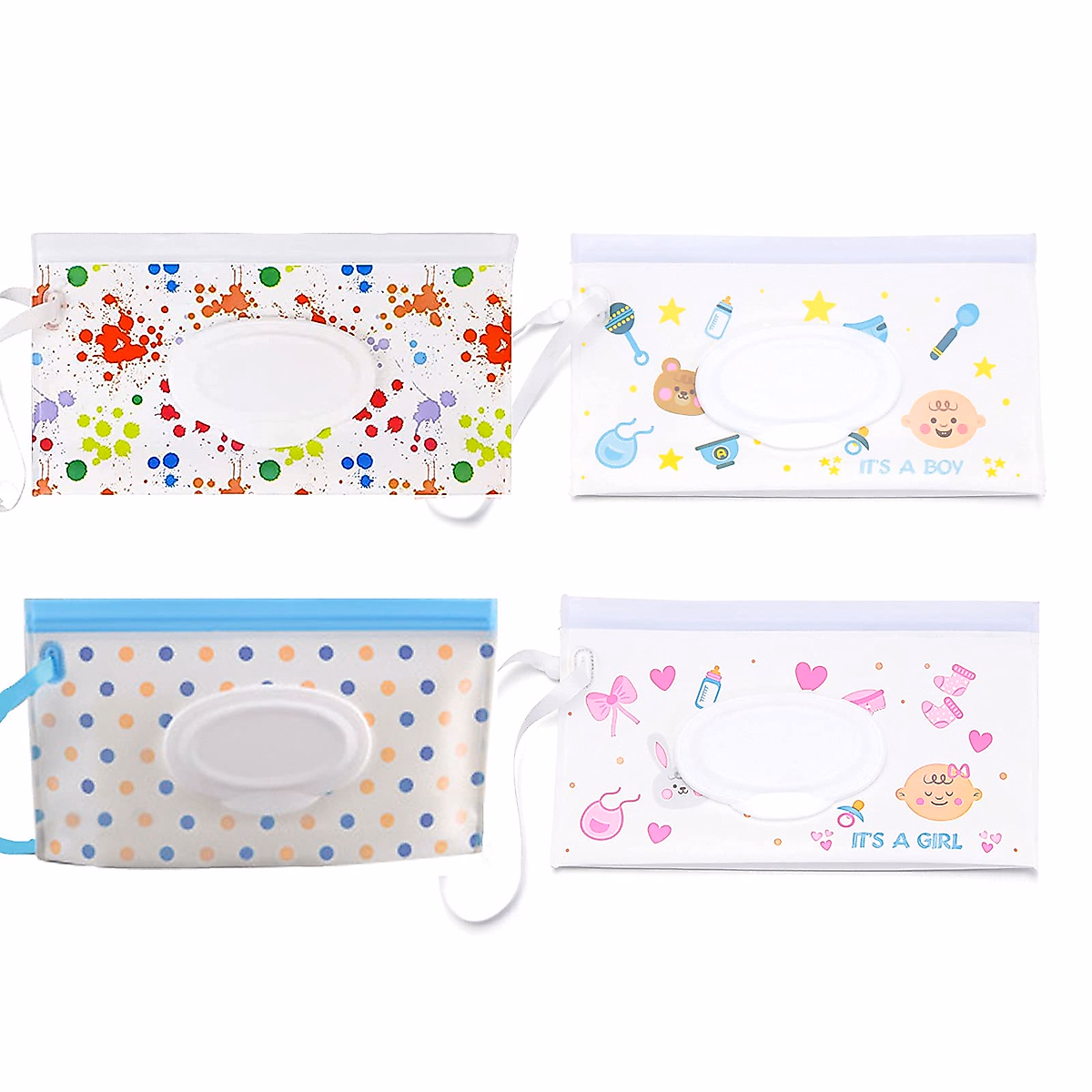 Baby Wipes Dispenser, 4 Pack Reusable Baby Wipe Holder Box, Refillable Baby Wipes Container Travel Wet Wipes Case with Reusable Wipes Pouch for Home