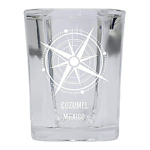 Cozumel Souvenir 2 Ounce Square Shot Glass laser etched Compass Design