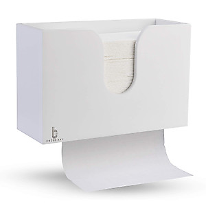 Bamboo Paper Towel Dispenser, Paper Towel Holder for Kitchen Bathroom Toilet of Home and Commercial, Wall Mount or Countertop for Multifold, C Fold, Z fold, Trifold Hand Towels (White)