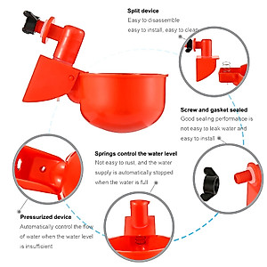 Cocoyeye 6 Pack Chicken Waterer Cups, DIY Chicken Water Feeder, 3/8 Inch Automatic Filling Water Poultry Drinking Bowl Split Type for Ducks, Turkeys,Goose，Birds (6)
