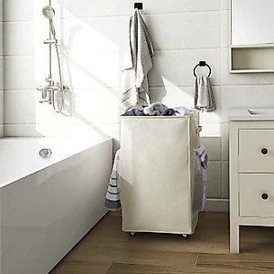 Chrislley 90L Rolling Laundry Basket Large Laundry Hamper with Wheels Collapsible Clothes Hamper Rolling Tall Laundry Storage Cart Foldable Clothes Organizer (Beige)