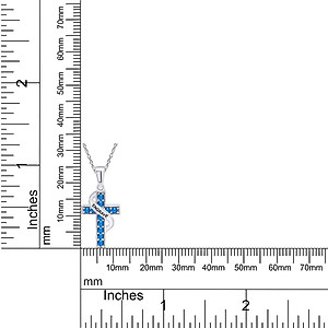 AFFY Round Simulated Blue Topaz Personalized Name Engraved Cross Pendant Necklace in 14k White Gold Over Sterling Silver 18" Chain
