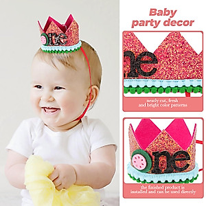 NUOBESTY Baby First Birthday Decoration Kit 1st Birthday Watermelon Banner Crown Cake Topper Party Backdrop Supplies for Girls Boys Kids Baby Shower
