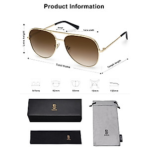 SOJOS Classic Aviator Sunglasses for Women Men Trendy Oversized Metal Frame UV400 Lenses SJ1220, Gold Frame/Gold Bar/Gradient Brown Lenses