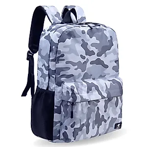 Fenrici Camo Backpack for Boys, Girls, Kids, Durable Kids' Backpack for School with Multiple Compartments, Bookbags with Padded Laptop Compartment, Camouflage, Grey, 17 Inch