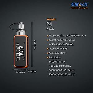 Elitech Wireless Digital Vacuum Gauge Rechargeable Pressure Tester Meter HVAC, Alarms via APP, Offline Recording, Temp Compensation, 1/4" SAE, VGW-Mini