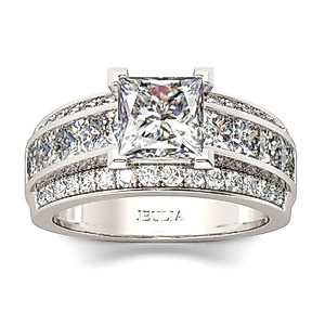 Jeulia Classic Princess Cut Sterling Silver Ring Cubic Zirconia Wedding Diamond Band Rings Engagement Bridal Anniversary Rings for her (Silver, 9.5)