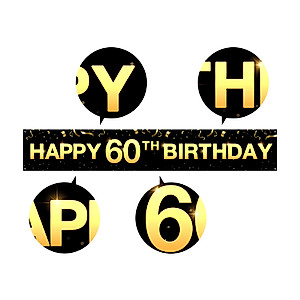 Greatingreat Large Cheers to 60 Years Banner, Black Gold 60 Anniversary Party Sign, 60th Happy Birthday Banner(9.8feet X 1.6feet)