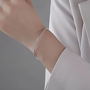 Sterling Silver Bangle Bracelets for Women,Fashion Jewelry Simple Adjustable 925 Silver Cuff Bangles for Women Mom Wife Valentine Mothers Day Gift
