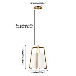Marduk 11" Wide Pendant with Fabric Shade in Brass/White
