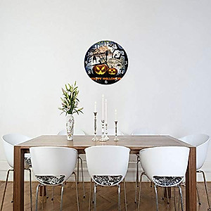 HGOD DESIGNS Halloween Round Wall Clock,Spooky Card for Halloween with Pumpkinspider and Bats Moon Round Wall Clock Home & Garden Wall Decorative for Bedroom Office School Art(10")