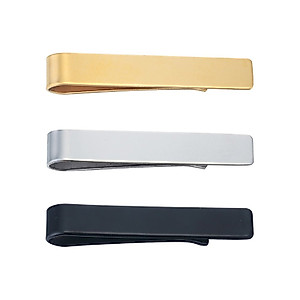 SHUYUE 3 Pc Set 1.9 Inch Skinny Tie Bar Clip - Silver,Black,Gold