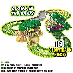 Ontel Magic Tracks Dino Chomp Glow in The Dark Racetrack Set with 9 Feet of Speedway