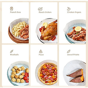 Air Fryer Disposable Parchment Paper Liner, Non-stick Air Fryer Liners Baking Paper Oil-proof Water-proof, Food Grade Parchment for Baking Roasting Microwave (50Pcs#6.3inch-7.9inch, Unbleached)