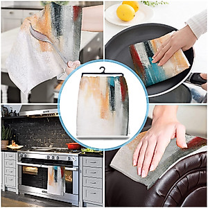 LEOKOTI Turquoise Orange White Kitchen Towels, Absorbent Dish Cloths Hand Towels for Bathroom, Modern Oil Painting Abstract Art Aesthetics Decorative Dish Towels Tea Towels Bar Towels 18"x28", 2 Pack