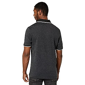 Karl Lagerfeld Paris Men's Polo Half Zip with Logo Tape Cotton Blend, Black, Large