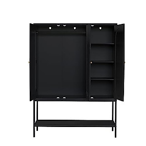 Large Armoire Wardrobe Closet with 3 Doors, Rattan Wardrobe Cabinet with Shelves and Hanging Rail for Clothes, Freestanding Wooden Black Closet for Bedroom, Black (47.24" W x 18.89" D x 62.99" H)