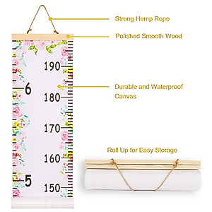 Beinou Baby Growth Chart Ruler for Kids Wood Frame Height Measure Chart 7.9in x 79in Canvas Hanging Height Growth Chart