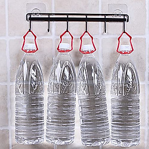 2 Pack Adhesive Wall Hooks Rack Kitchen Rail, Space Saving Heavy Duty Hanger with 6 for Bathroom Bedroom Closet, Utensil Hanging Knives, Spoon, Towel (White), 32x6x2.5cm/12.6 x2.36 x1inch