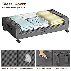 Jewem Under Bed Storage with Wheels, Under Bed Storage Containers, 2 Pack UnderBed Storage, 6.5 inch High Rolling Under Bed Shoe Storage with Lid, Small Space Organization and Storage for Clothes