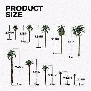 Yetaha 48 PCS Model Trees Model Coconut Palm Tree, Scenery Model Plastic Palm Tree Miniature Landscape Scenery Diorama Model Tree for Cake Decorations Aquarium Plants Outdoor Home Garden Decor