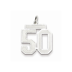 Solid 925 Sterling Silver Medium Number 50 Charm Brushed Matte Finish Pendant - 22mm x 18mm