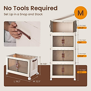 Bearhug Collapsible Stackable Storage Bins, 4 Packs, 8.7 Gal, Foldable Storage Bins with Doors and Wheels - Dual Opening Foldable Cabinet Organizer for Home and Office (8.7 Gallon Capacity, Set of 4)