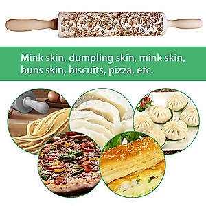 Embossing Rolling Pin, Flower Pattern Wooden Laser Engraved Embossed Printing Rolling Pin DIY Tool for Homemade or Christmas Cookies