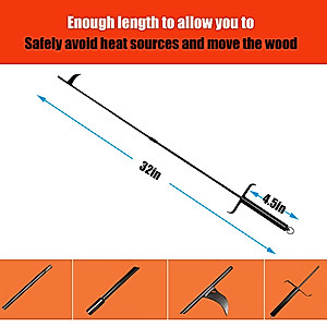 DONSIQIZZ 32" Firewood Fire Pit Poker and 25" Fireplace Tongs Log Grabber, Fire Pit Tools Kits Fit for Camping Campfire Wood Stove Fireplace Firepit Indoor and Outdoor Use