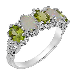 LetsBuyGold 925 Sterling Silver Natural Peridot and Opal Womens Wedding Ring - Size 5.5