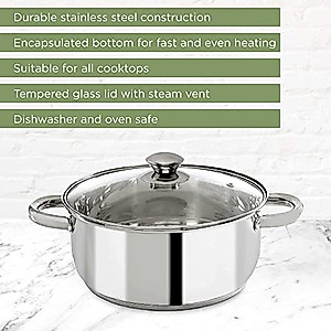 Ecolution Stainless Steel Stock Pot with Encapsulated Bottom Matching Tempered Glass Steam Vented Lids, Made Without PFOA, Dishwasher Safe, 5-Quart, Silver