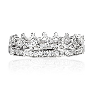 Jewelili Enchanted Disney Fine Jewelry Sterling Silver 1/5 Cttw Majestic Princess Crown Ring Size 8