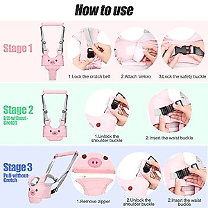 Baby Walking Harness Breathable Handheld Baby Walker Assistant Belt Adjustable Toddler Walking Assistant with 4 Pairs Non-Slip Toddler Socks Grips 4 Pairs Baby Knee Pads for Crawling, 7-24 Months