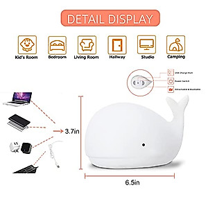 LOVERUIS Cute Night Light for Kids - Nightlight for Children Animal Whale Night Lamp Birthday Halloween Christmas Gift with Color Changing USB Rechargeable for Toddler Baby Bedroom (Whale)…
