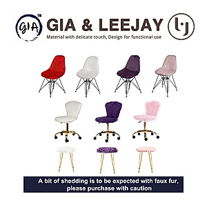 LEEJAY Luxury Kids Desk Chair for Granddaughter, Furry Pink Fancy Girl Chair, Cute Vanity Chair with Fluffy Faux Fur, Armless Fuzzy Desk Chair with Golden Base, Gifts from Grandpa Grandma