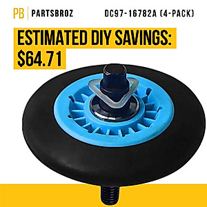 PartsBroz DC97-16782A Dryer Repair Kit, Compatible with Samsung Drum Roller DV45K6500EV/A3 DV48J7700EW/A2 DVE50M7450W/A3 DV42H5200EF/A3 DV210AGW/XAA DV218AEB/XAA DV337AEG/XAA DV45K6200EZ/A3 4-Pack