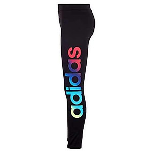 Adidas Kids Girls' Performance Tight Three Stripe Leggings - L - Black/Pink Text