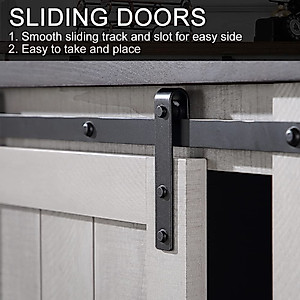 Asifom White Grey Modern Farmhouse Wood TV Stand for 65 Inch TV, Rustic TV Console Media Entertainment Center Table Living Room Storage Cabinet with Sliding Barn Door Adjustable Shelves