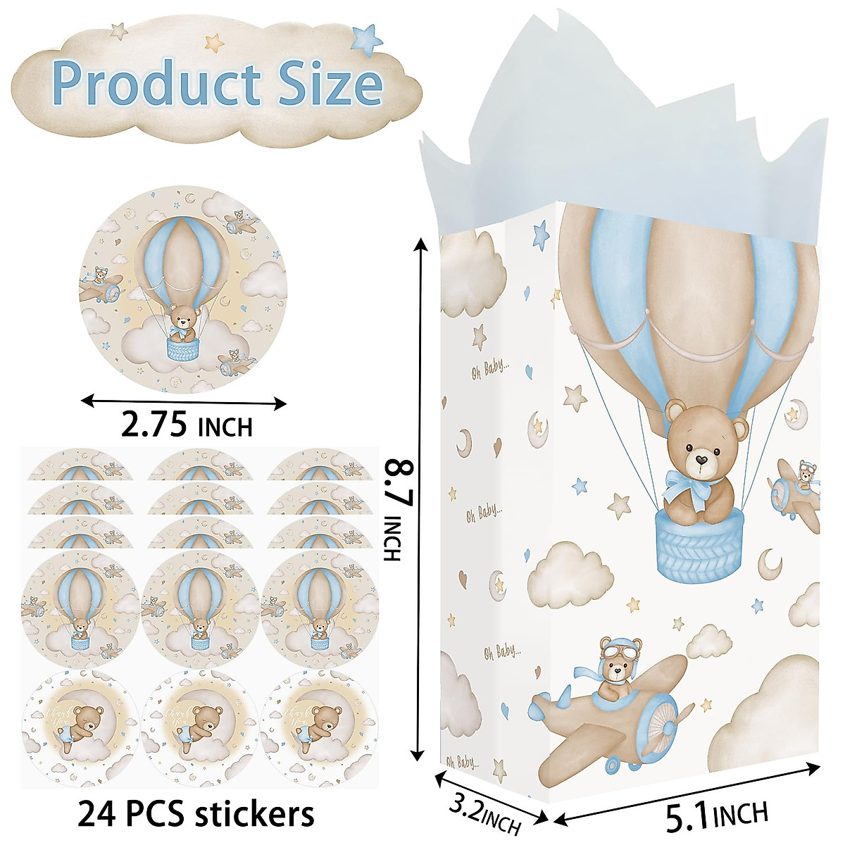 Outego 24 Teddy Bear Party Favor Bags Brown Bear Balloon Baby Shower Goodie Bags Balloon Bear Theme Baby Shower Bags Teddy Bear Baby Shower Decoration