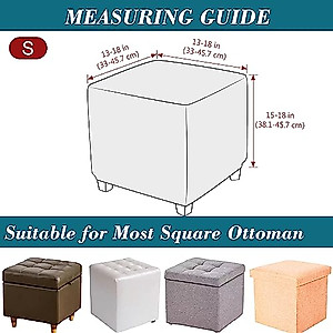 HFCNMY Ottoman Cover Square,Stretch Velvet Square Ottoman Cover Thick Ottoman Slipcover Square Washable Storage Ottoman Cover Foot Stool Cover with Elastic Bottom Light Gray Small