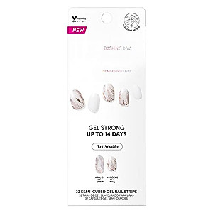 Dashing Diva Glaze Nail Strips - Glacier Lilly | Works with Any LED Nail Lamp | Long Lasting, Chip Resistant, Semicured Gel Nail Strips | 34 Salon Quality White Gel Nails, 1 Prep Pad, 1 Nail File