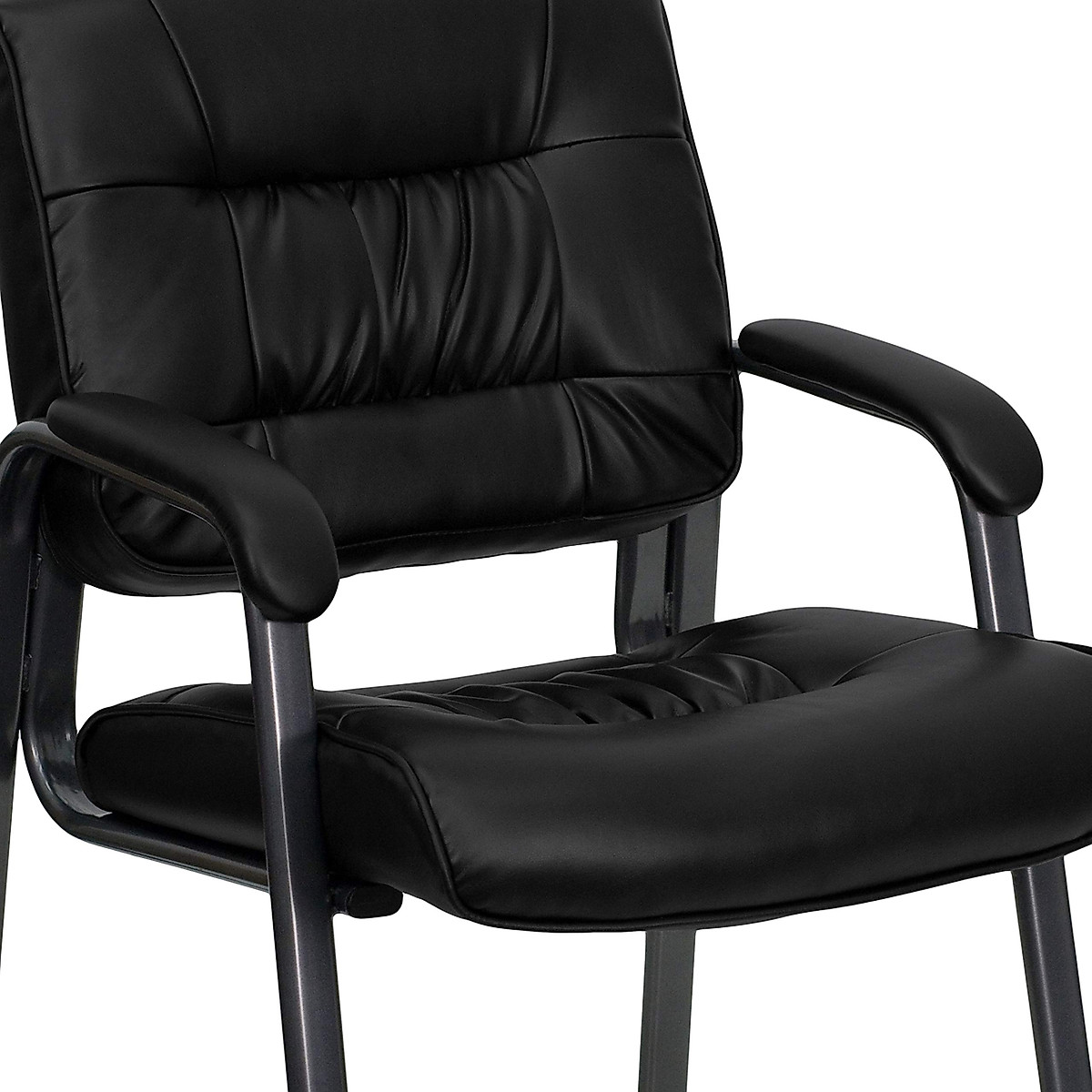 Flash Furniture Haeger Black LeatherSoft Executive Side Reception Chair with Titanium Gray Powder Coated Frame