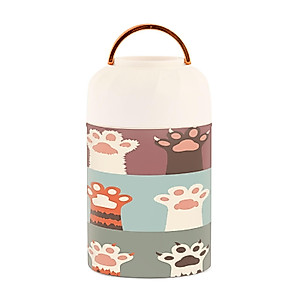 CUPADA Cute Cats Paws Food Jar for Hot and Cold, Funny Insulated Food Jars Vacuum 17OZ with Folding Spoon for Work Trip Picnic Camping